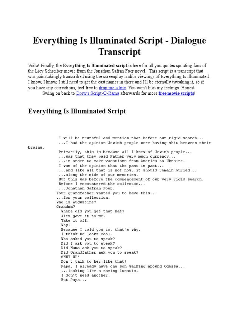 Everything Is Illuminated Script - Dialogue Transcript | PDF