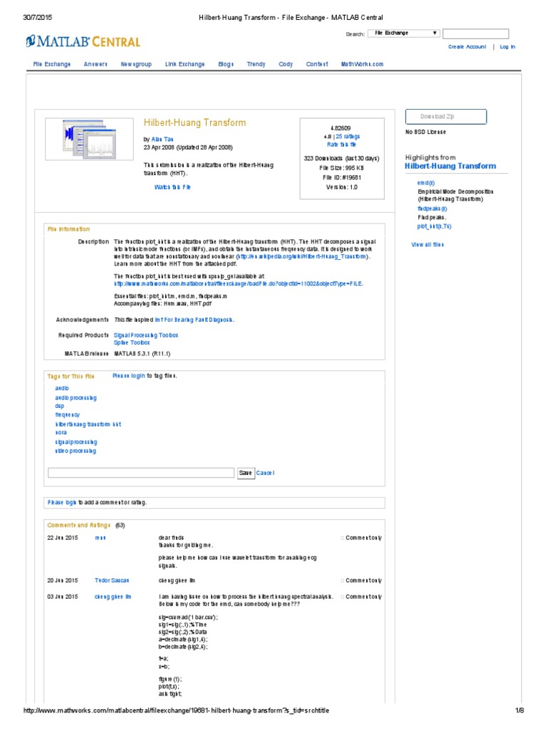 Hilbert-Huang Transform - File Exchange - MATLAB Central | PDF | Signal ... Hilbert-Huang Transform - File Exchange - MATLAB Central | PDF | Signal ...