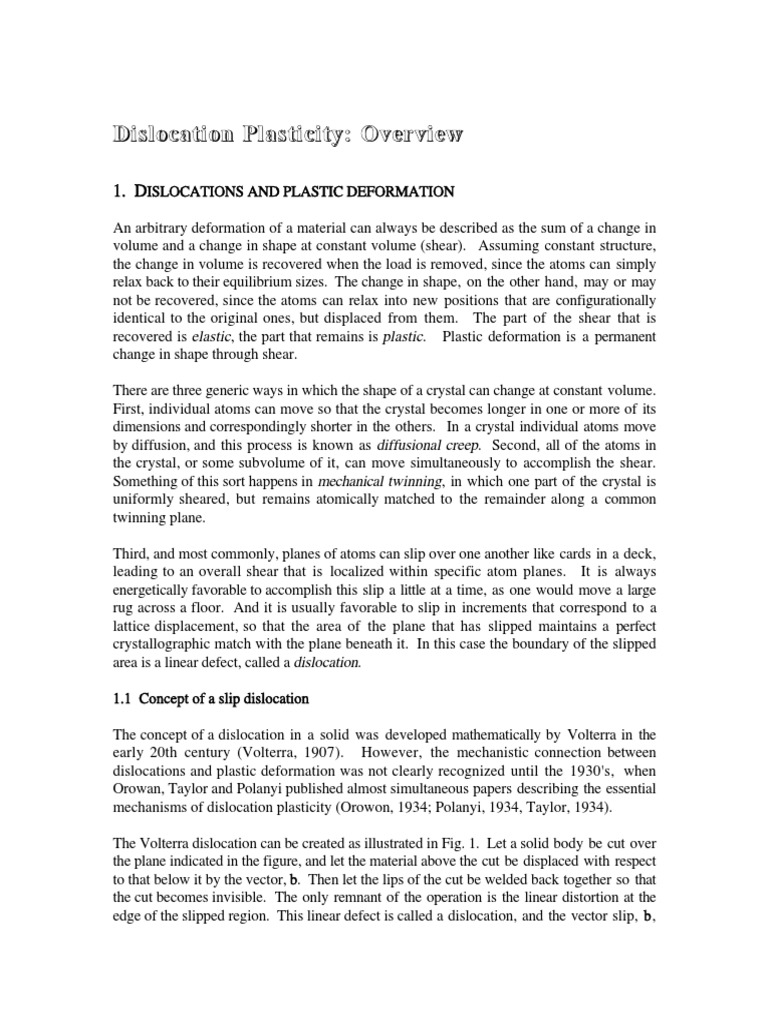 MORRIS JR., J. W. Overview of Dislocation Plasticity. | PDF | Dislocation | Yield (Engineering)