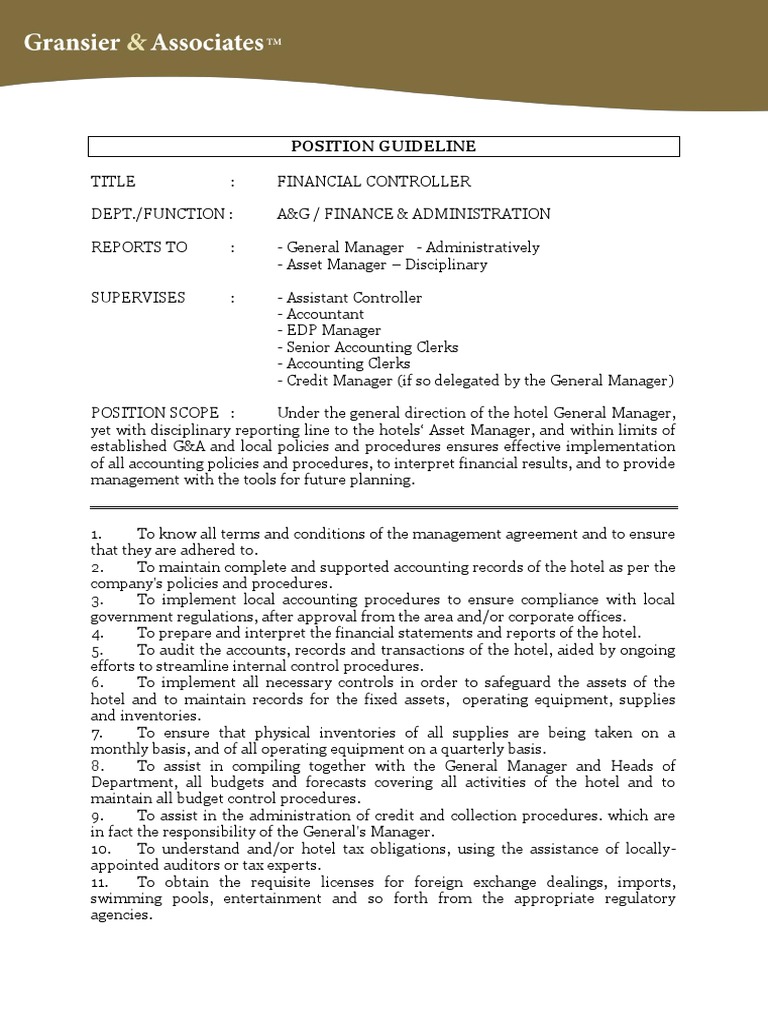 Financial Controller | PDF | Accounting | Audit