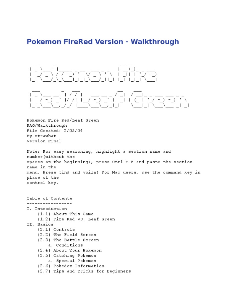 Pokemon FireRed Version Walkthrough | PDF | Video Games | Artificial ...