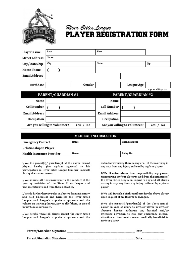 RCL Baseball Registration Form | PDF | Health Care | Service Industries
