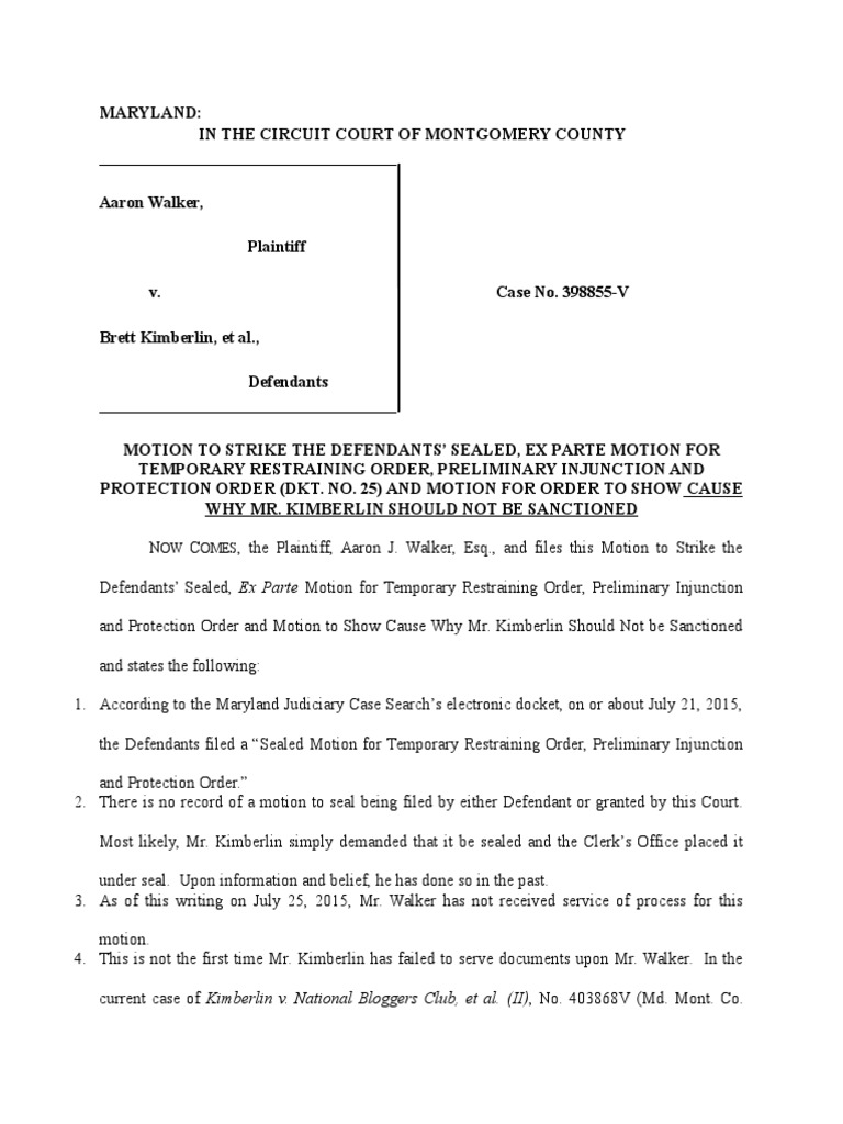 Motion to Strike (Redaction) | Restraining Order | Injunction