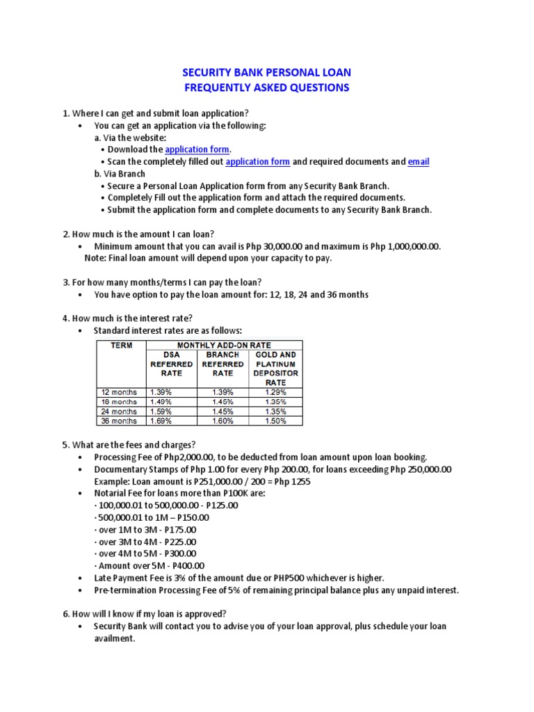 SBC Personal Loan - Frequently Asked Questions | PDF | Loans | Fee