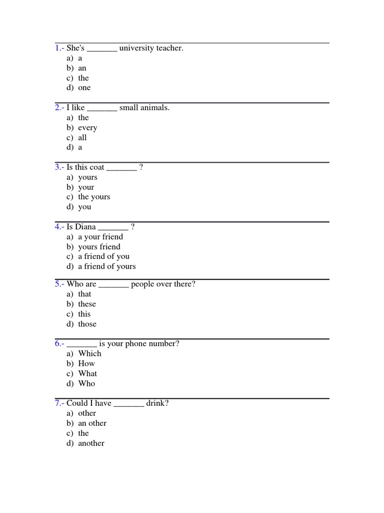 Examen de Inglés Básico