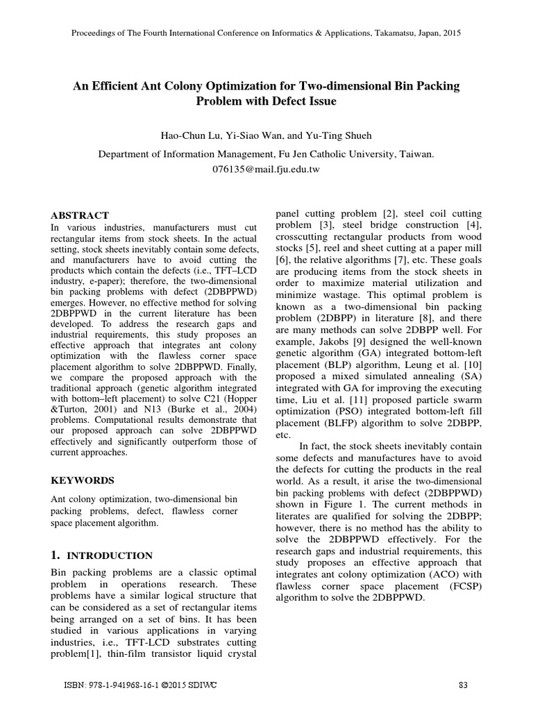 An Efficient Ant Colony Optimization For Two-Dimensional Bin Packing ... An Efficient Ant Colony Optimization For Two-Dimensional Bin Packing ...
