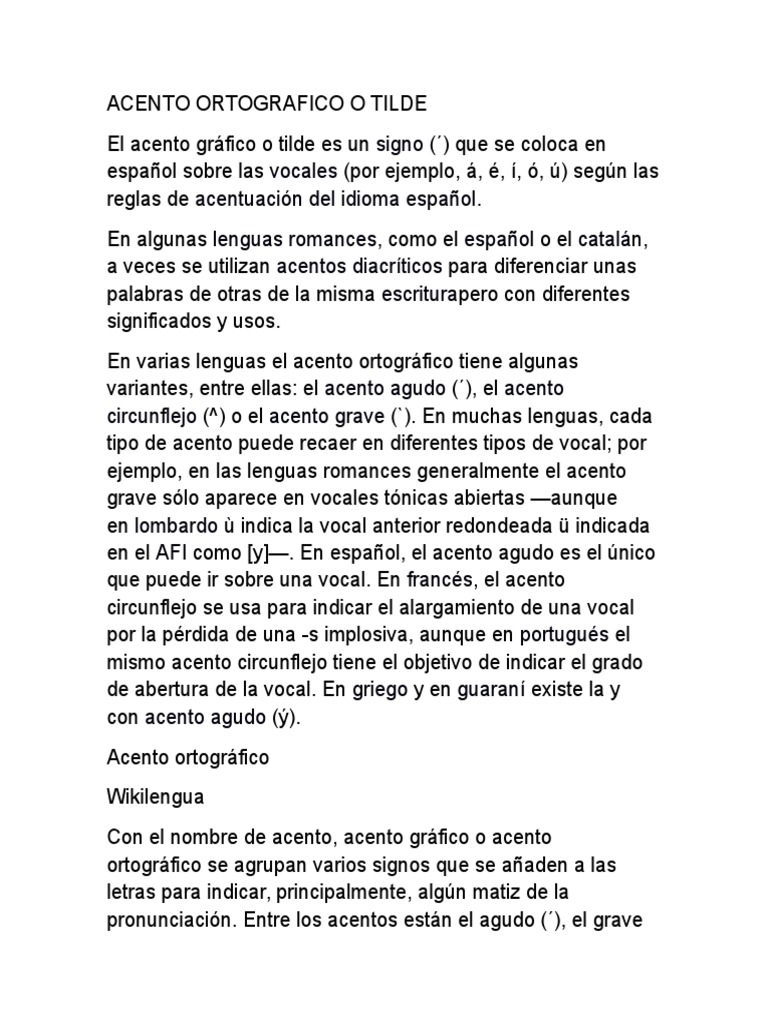 Acento Ortografico o Tilde | PDF | Idiomas | Artes del Lenguaje y ...