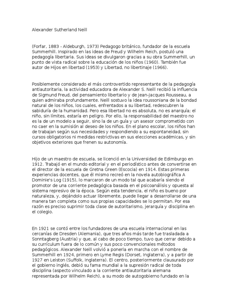 Alexander Sutherland Neill | PDF | Sicología | Conceptos psicologicos