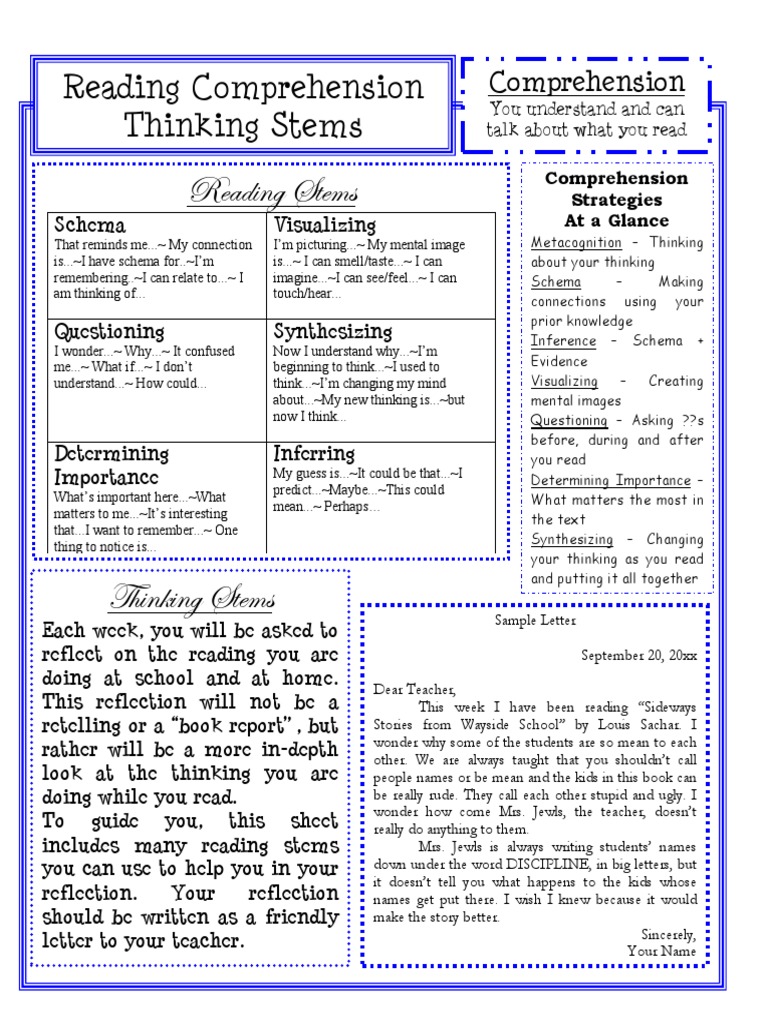 Extw - ÇZ Fàxåá: Reading Comprehension Thinking Stems | PDF | Self ...