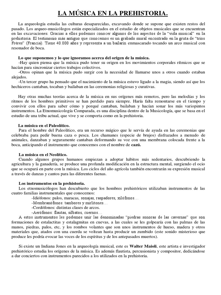La Música en La Prehistoria | PDF | Instrumentos musicales | Flauta