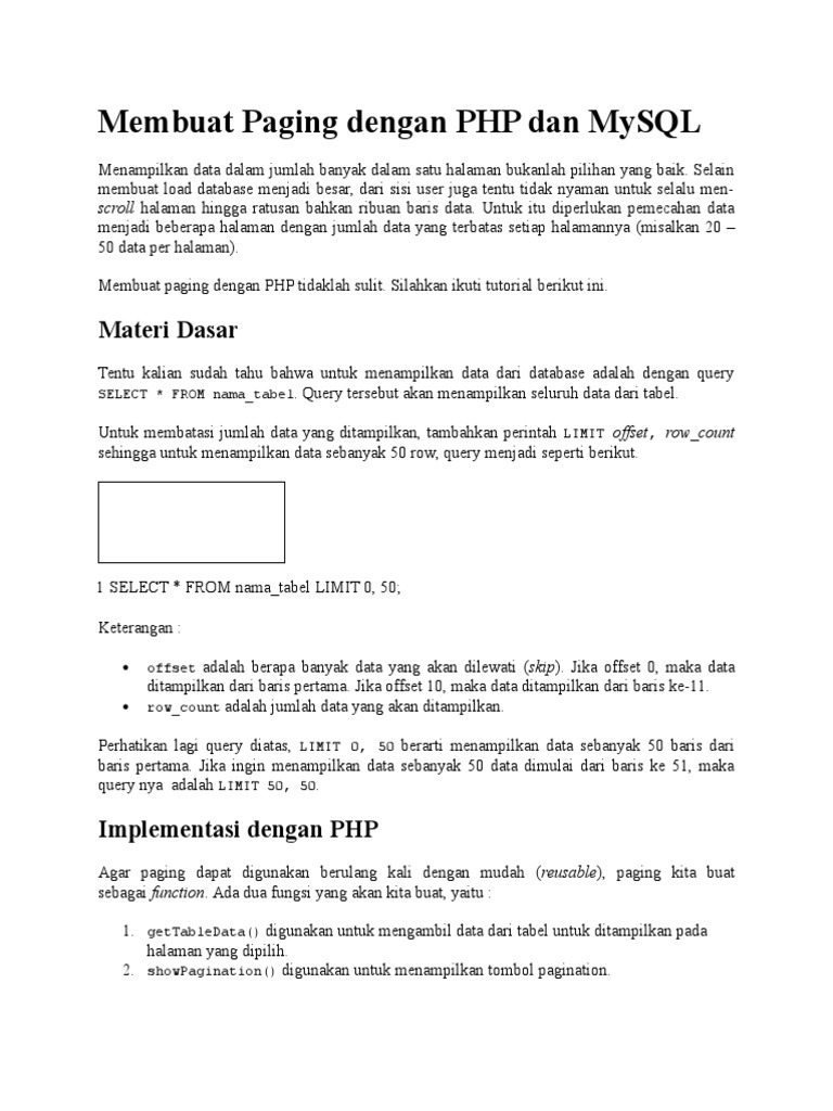 Membuat Paging Dengan PHP Dan MySQL | PDF