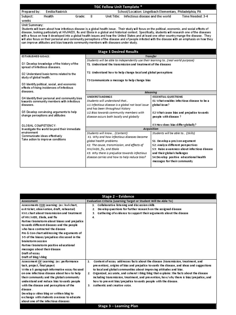 Ubd Template 2014 Emilia Rastrick Infectious Diseases 8th Stage 3 ...