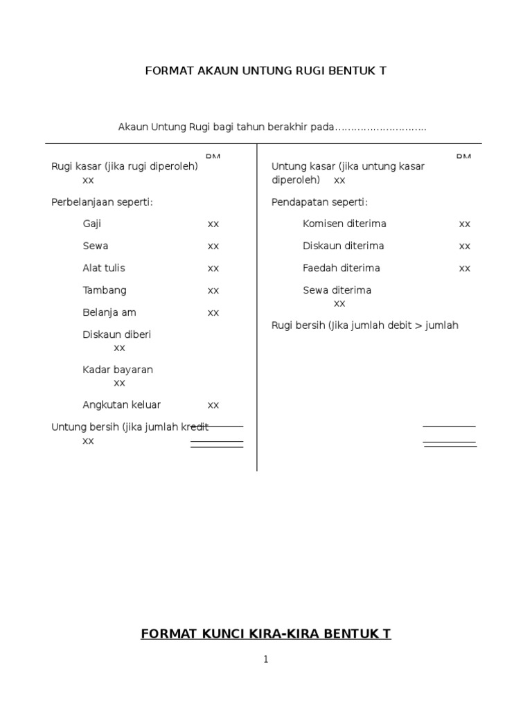Format Akaun Untung Rugi Bentuk T | PDF