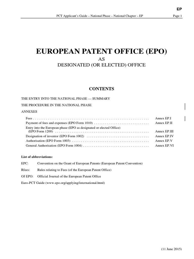 European Patent Office (Epo) As Designated (Or Elected) Office | PDF ...