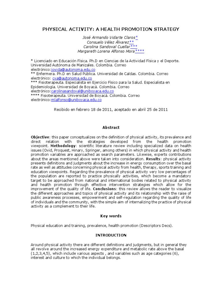 Physical Activity A Health Promotion Strategy | PDF | Physical Exercise ...