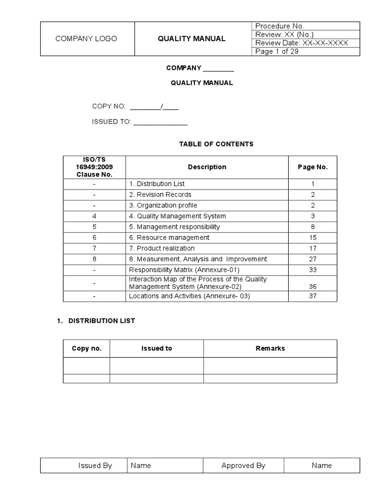 Sample Quality Manual For ISOTS16949 | PDF | Quality Management System ...