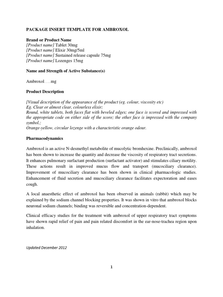 Package Insert Template - Ambroxol | PDF | Pharmacokinetics | Breastfeeding