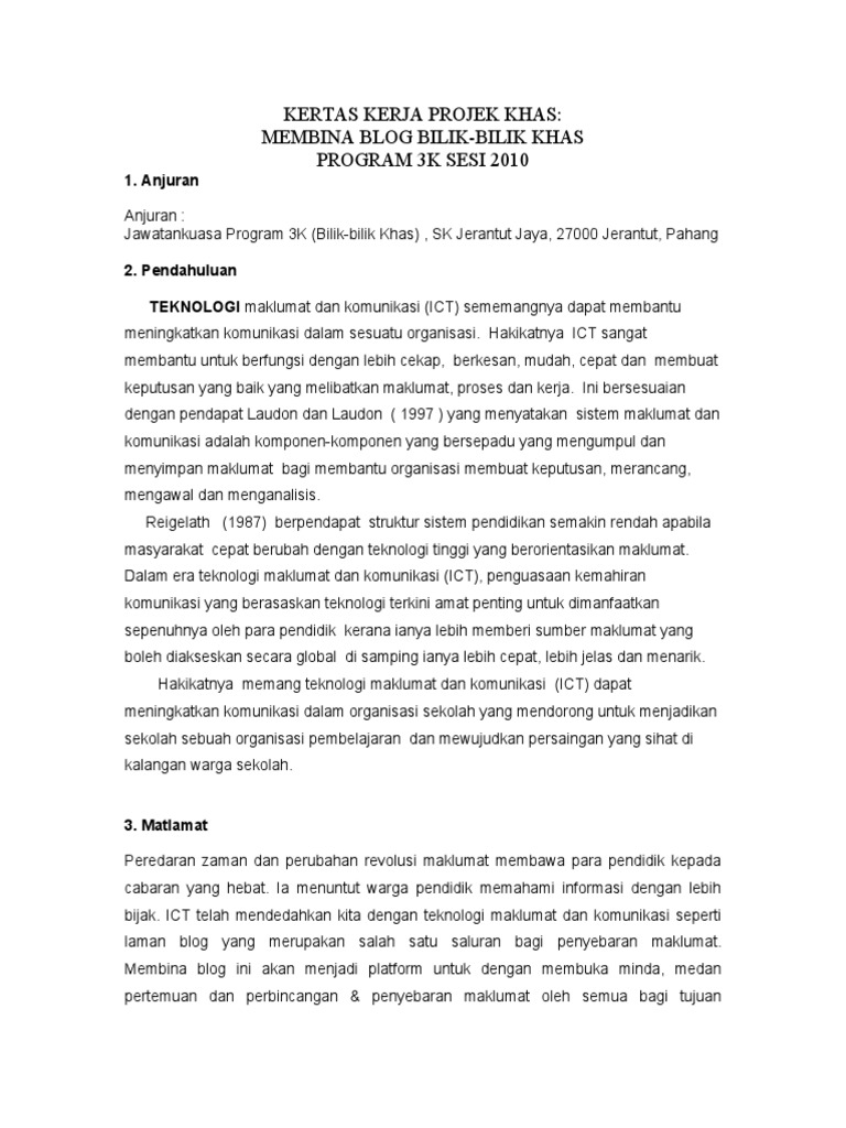 Kertas Kerja Projek Khas Program 3K | PDF