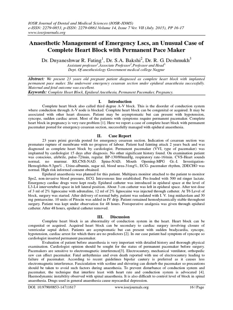 Anaesthetic Management of Emergency LSCS, An Unusual Case of Complete ...