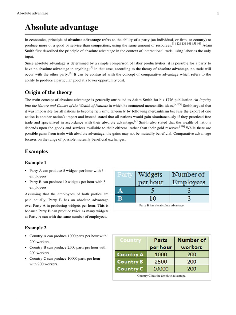 Absolute Advantage | PDF | International Business | Trade