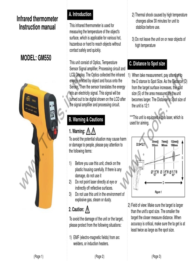 GM550 Infrared Thermometer Manual | PDF | Infrared | Applied And Interdisciplinary Physics