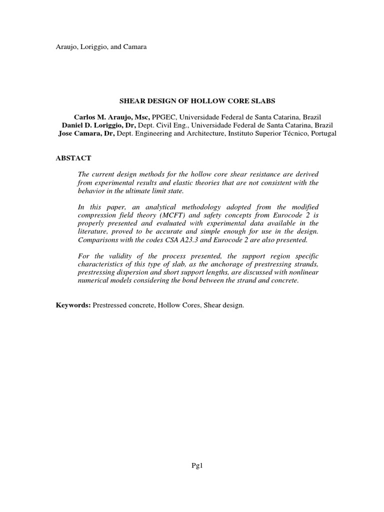 Analysis of Shear Design Methods for Hollow Core Slabs Using Modified ...