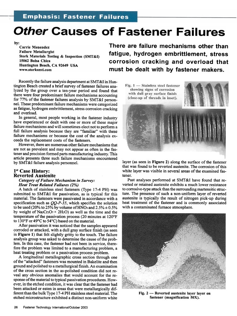 Fastener Failure Mechanisms | PDF | Screw | Heat Treating