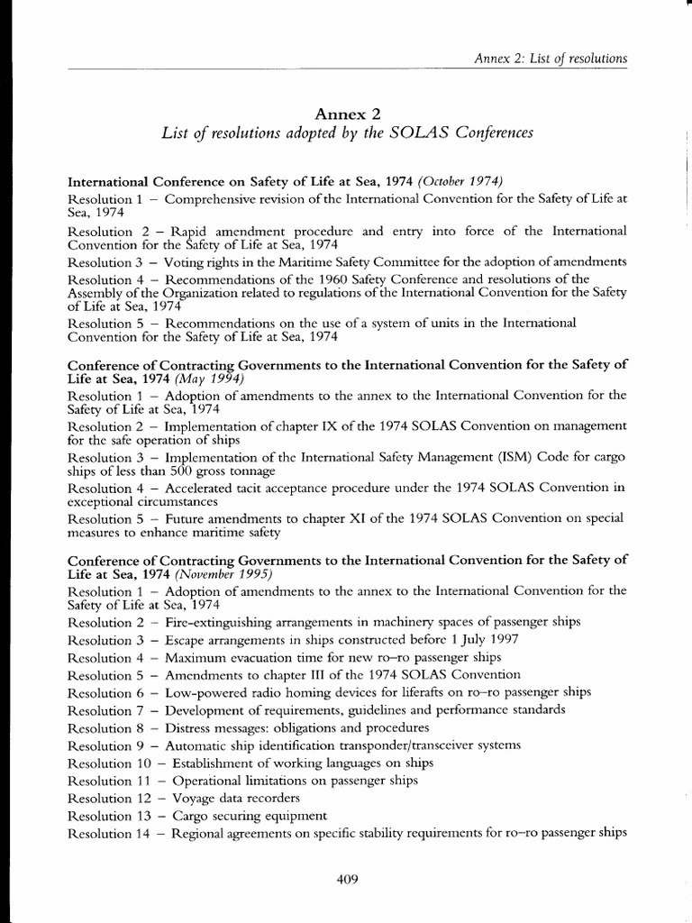 Annex 2 List of Resolutions Adopted by The SOLAS Conferences | PDF ...