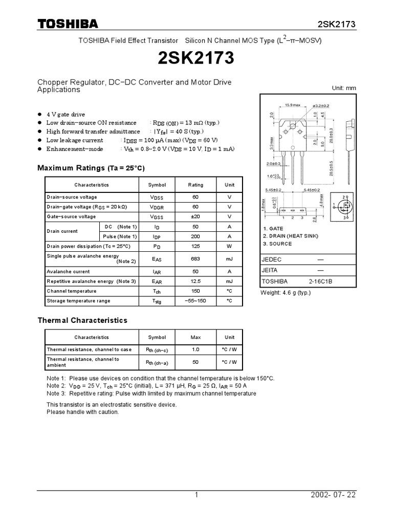 2SK2173 Datasheet, Scheda Tecnica, PDF | PDF | Field Effect Transistor ...
