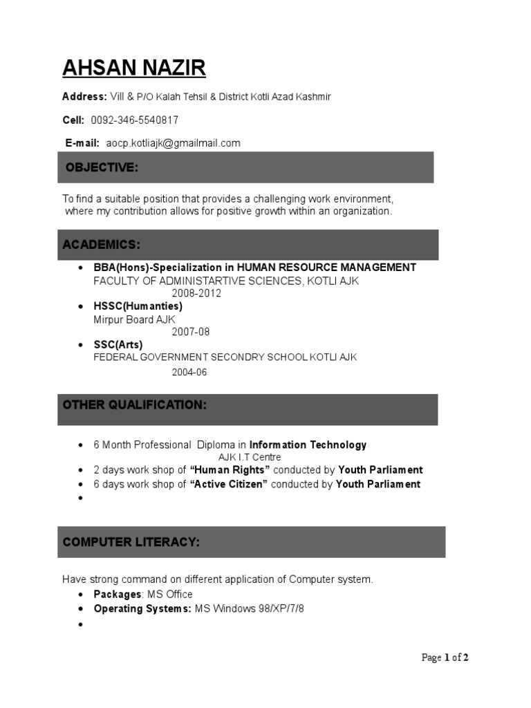 Ahsan Nazir's Professional Resume | PDF