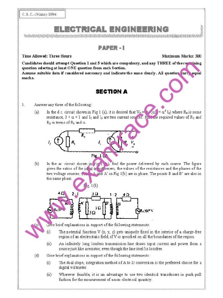 IAS Mains Electrical Engineering 1994 PDF | PDF | Dielectric ...