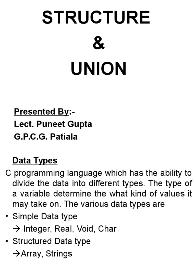 Structure and Union | PDF | Data Type | Pointer (Computer Programming)