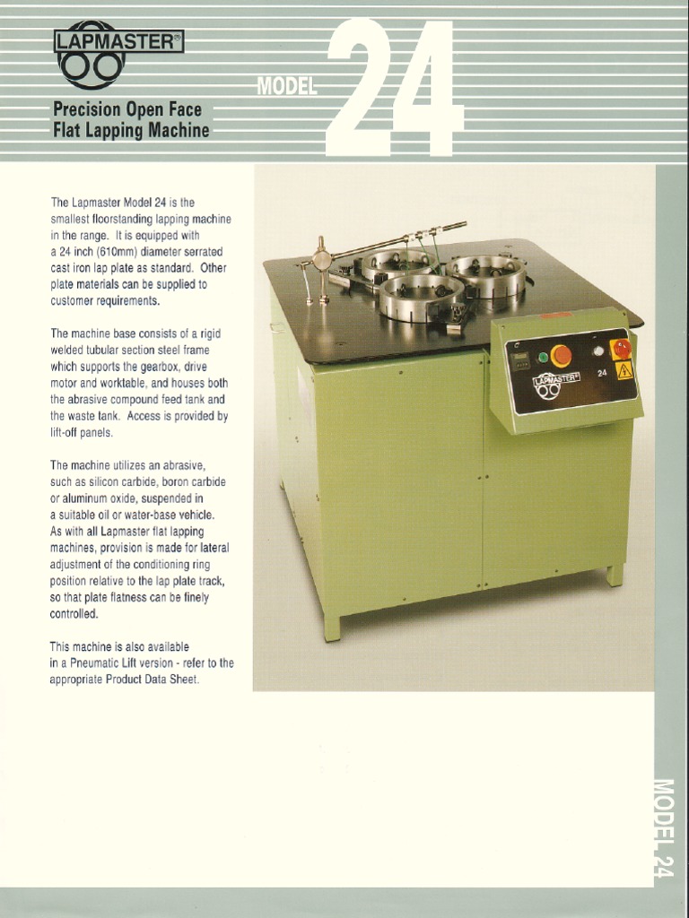 Datos Técnicos Lapeadora Lapmaster Model 24 | PDF