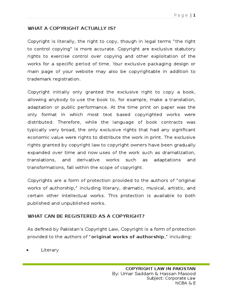 Copyright Law in Pakistan by Umar Saddam | PDF | Copyright Infringement | Copyright