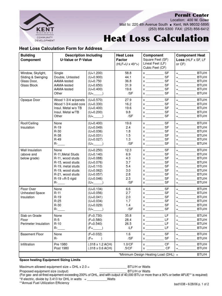 Heat Loss Calculation Form For Address | PDF | Building Engineering ...