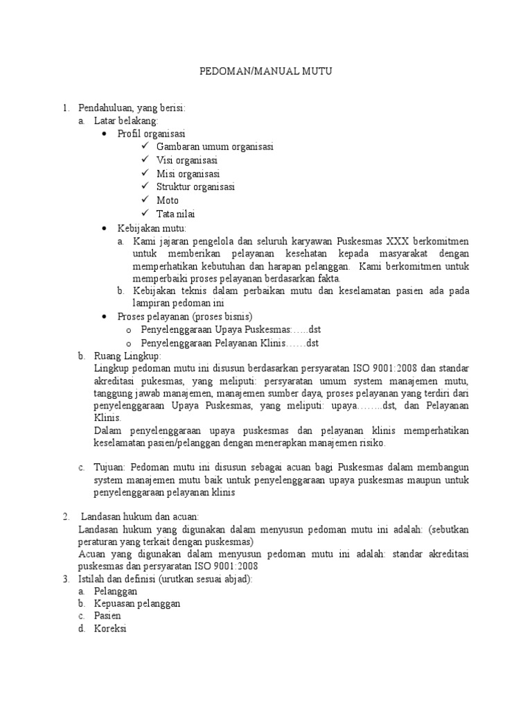 Pedoman Mutu Template | PDF
