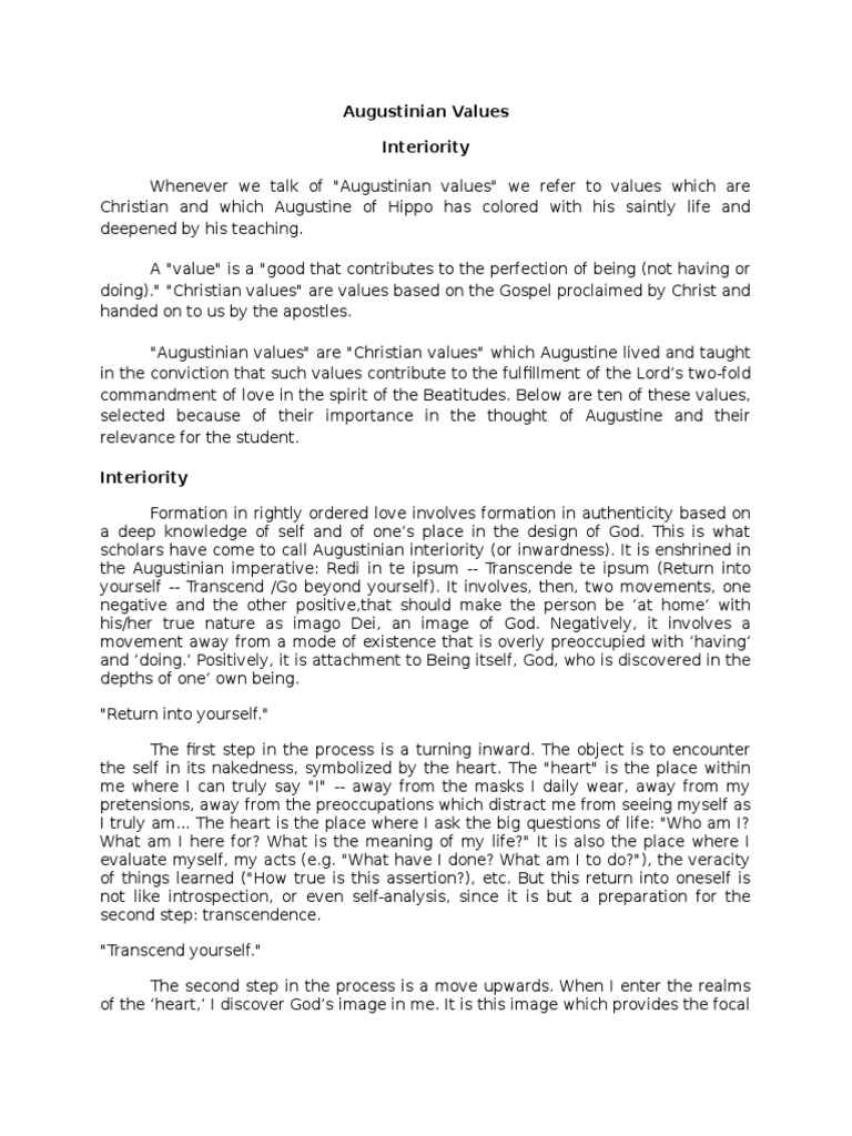 Augustinian Values INTERIORITY | Augustine Of Hippo | Spirituality