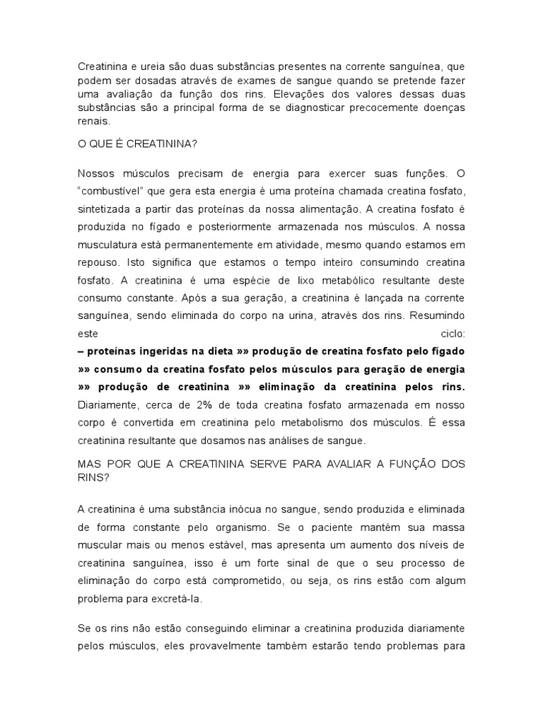 Ureia e Creatinina - Util | PDF | Creatinina | Rim