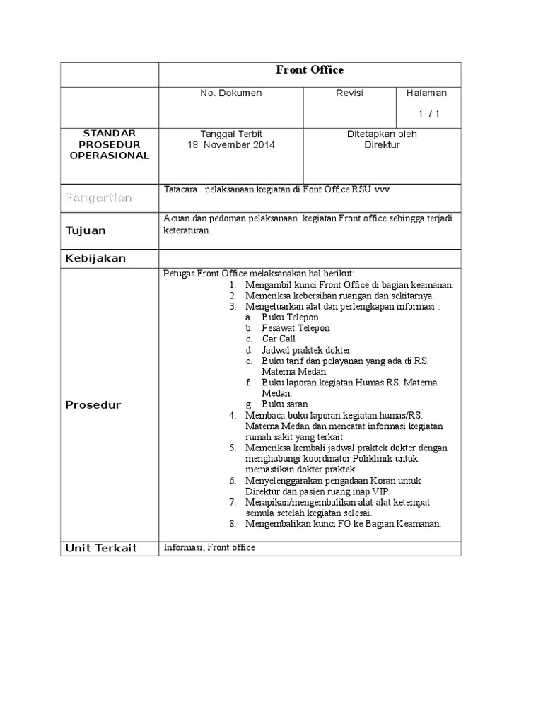 Sop Front Office | PDF