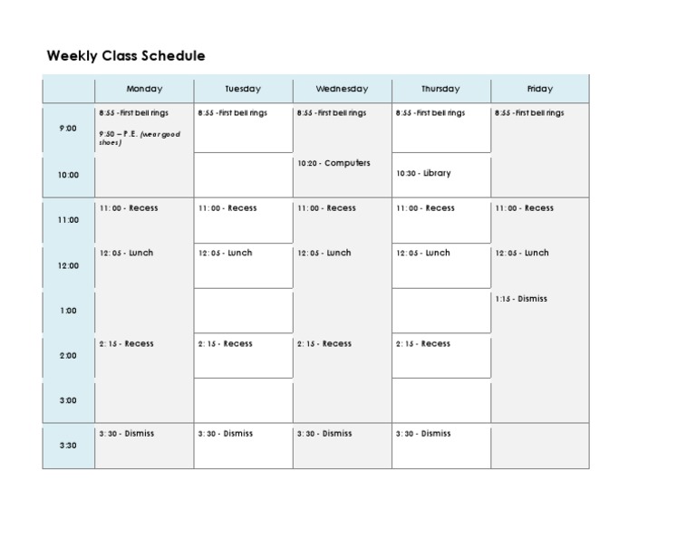 Weekly School Class Schedule | PDF
