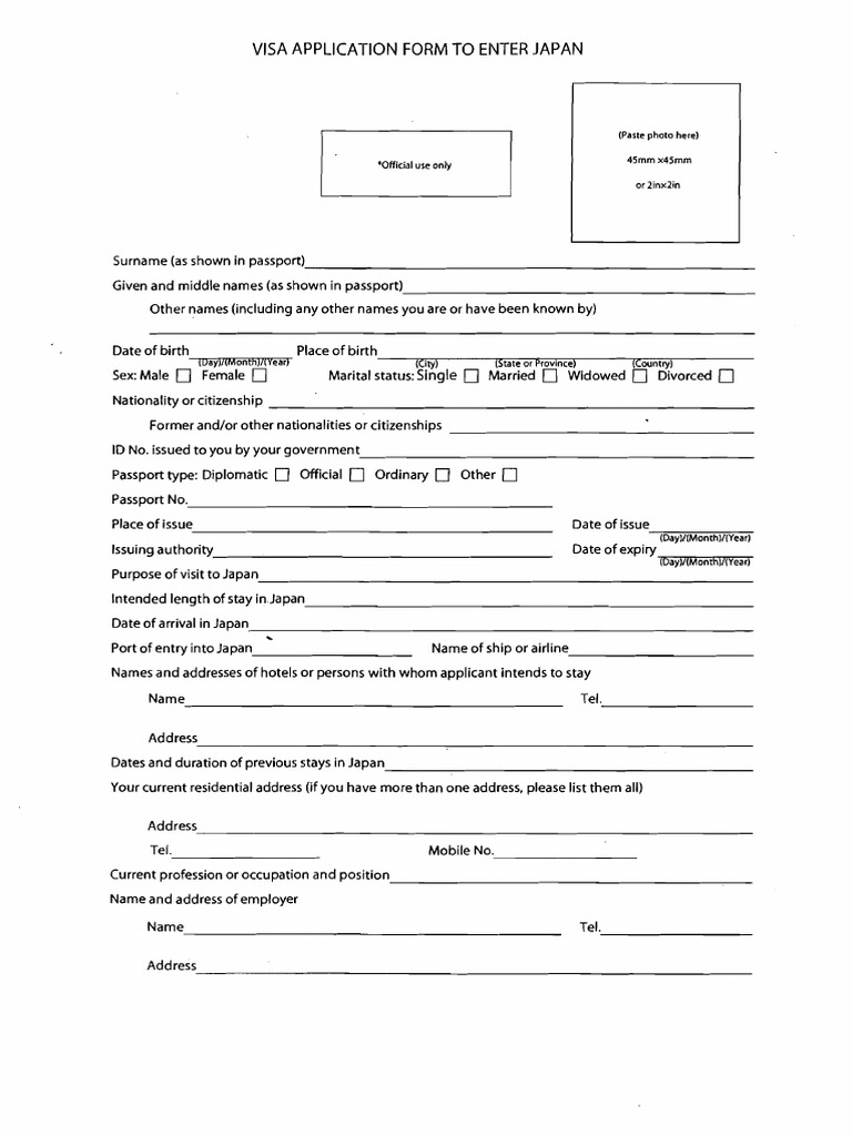 Form Visa Applicant To Japan | PDF | Travel Visa | Prostitution
