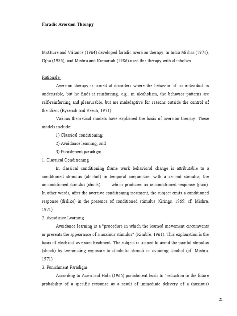 Faradic Aversion Therapy | PDF | Classical Conditioning | Stimulus ...