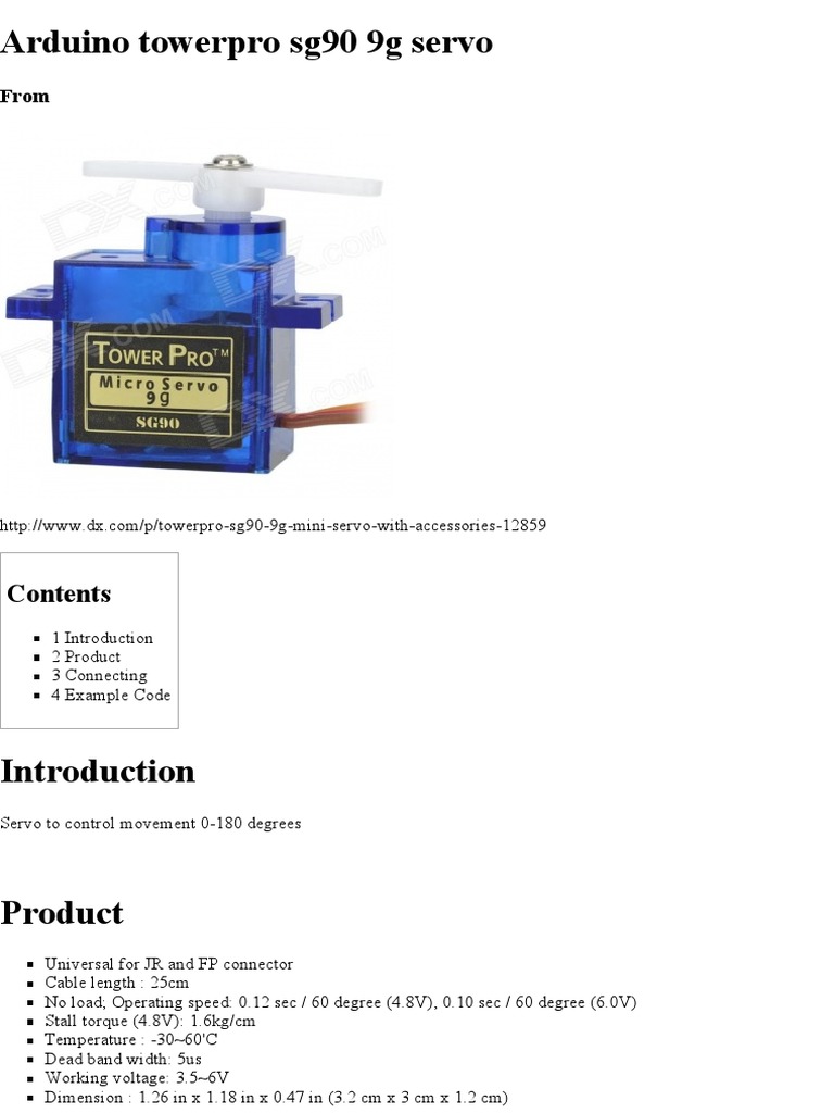 Arduino Towerpro Sg90 9g Servo - TkkrLab | PDF