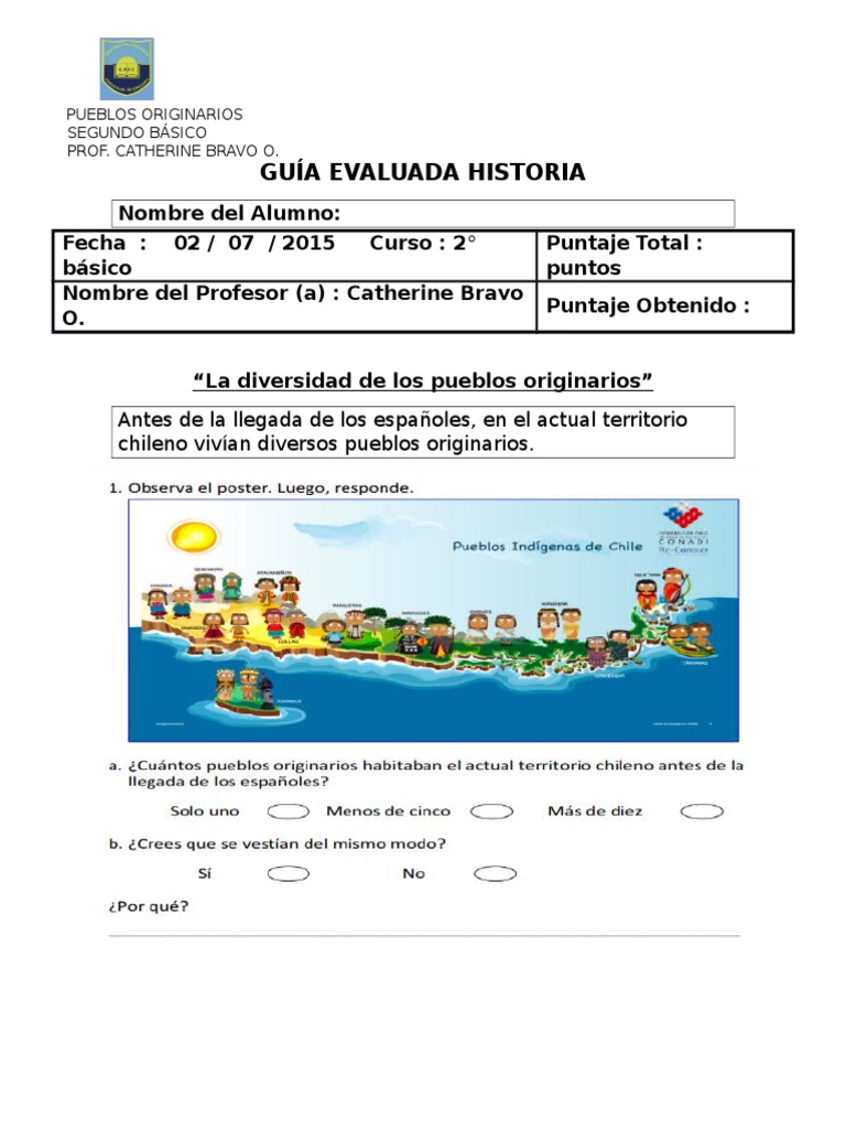 Guía Evaluada Historia Pueblos Originarios 2° Básico | PDF | Estudios de idiomas extranjeros