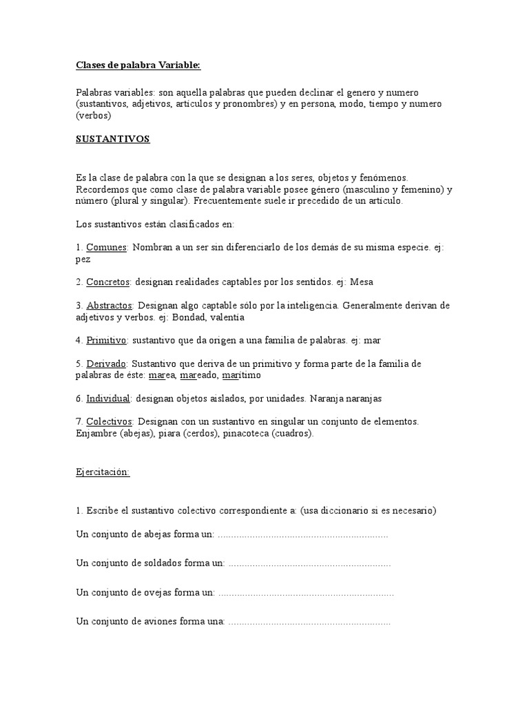 Clases de Palabra Variables e Invariables | Sustantivo | Verbo | Prueba ...