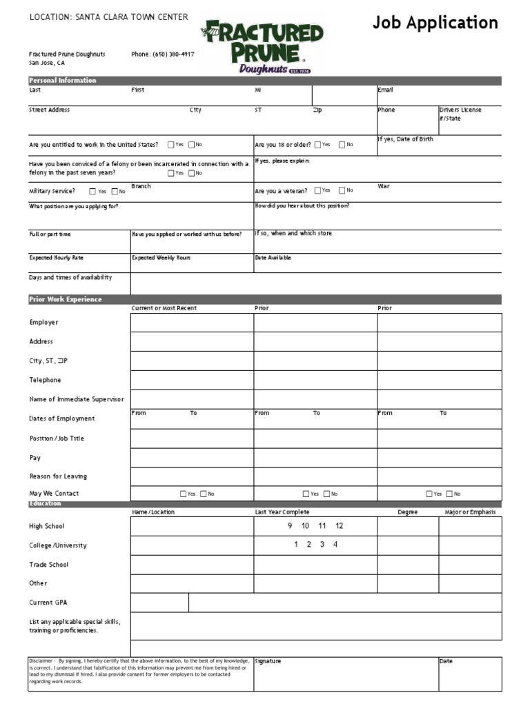 Santa Clara Job Application BLANK | PDF