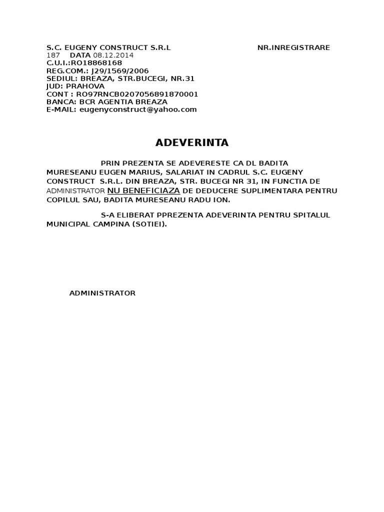 Adeverinta Salariat | PDF