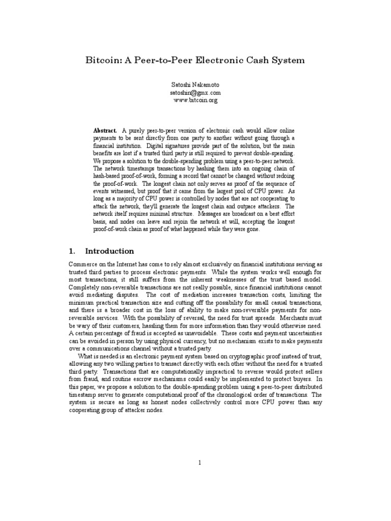 Bitcoin - A Peer - To - Peer Electronic Cash System | PDF | Public Key ...
