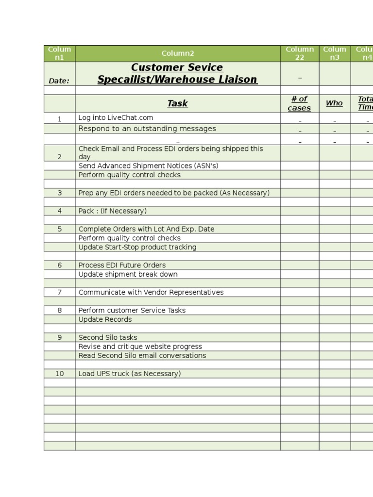 Warehouse Liaison Daily Tasks | PDF