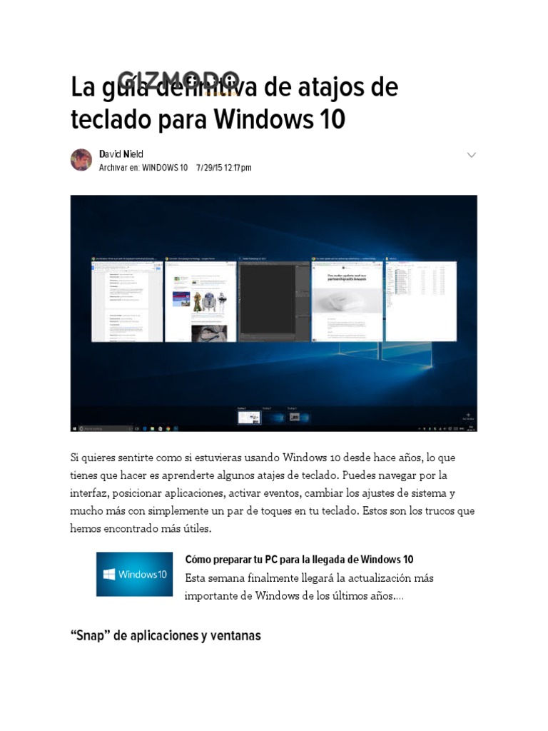 La Guía Definitiva de Atajos de Teclado para Windows 10 | PDF | Ventana (informática) | Windows 10
